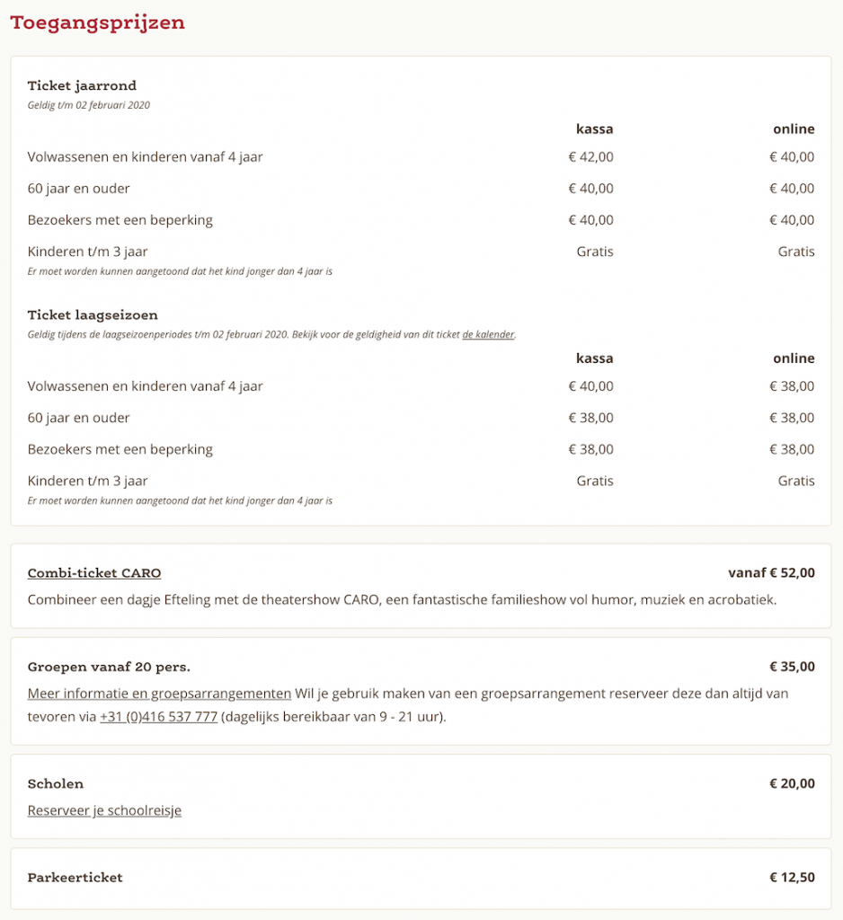 Prijslijst Efteling [zomer 2019] - Prijslijsten.eu [alle prijslijsten]